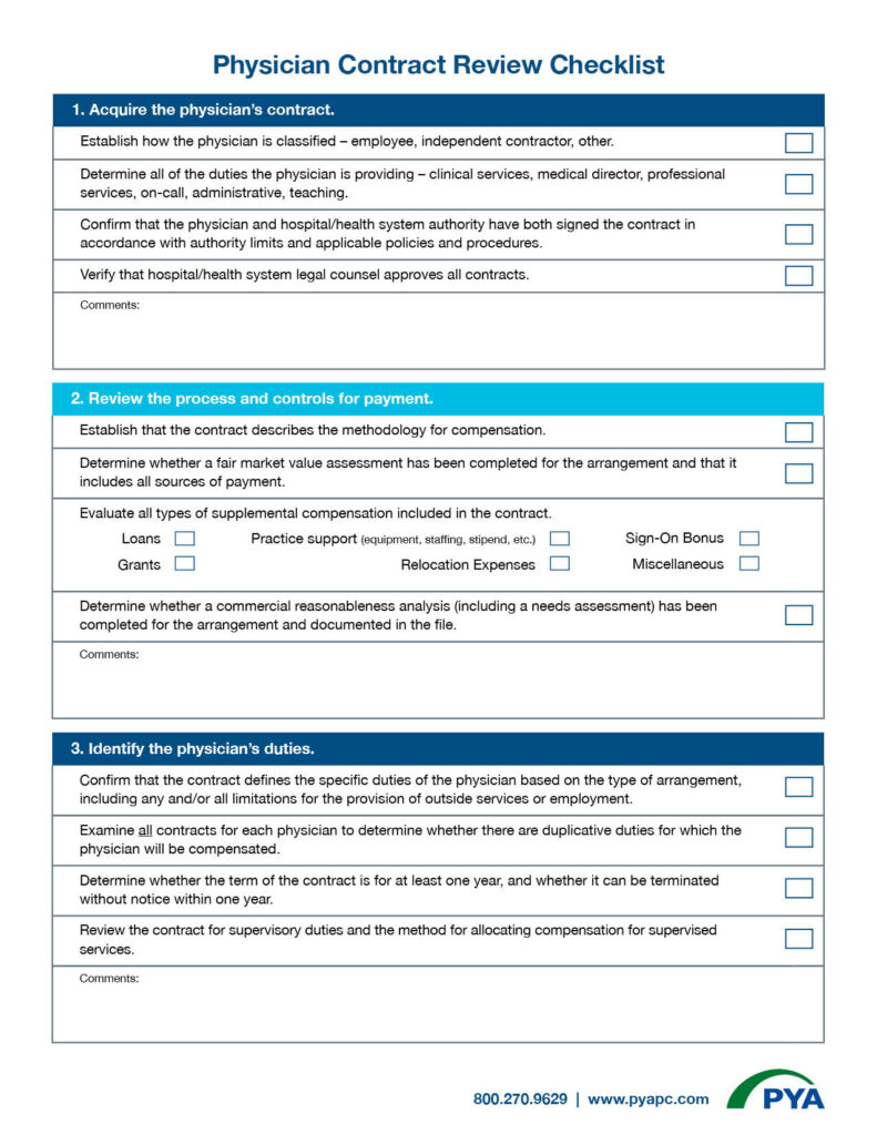 Upgraded Tool from PYA: Physician Contract Review Checklist - PYA